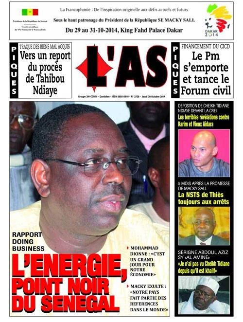 A la Une du Journal L'As du jeudi 30 octobre 2014 A la Une du Journal L'As du jeudi 30 octobre 2014